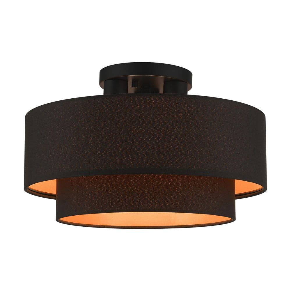 AVIANCE LIGHTING Clearbrook 15in. 3-Light Black Semi-Flush Mount with ...