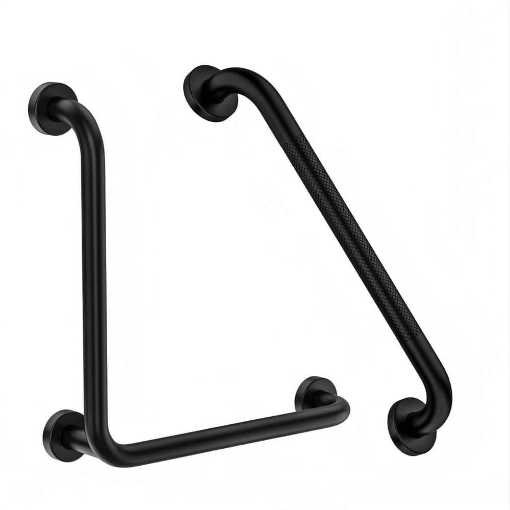 Wudkey 16 Inch Matte Black Angled Grab Bar, Stainless Steel L Shaped ...
