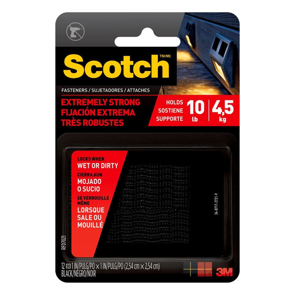 Scotch 1 in. x 1 in. Black Extreme Fasteners, 12 Squares, 6 Sets ...