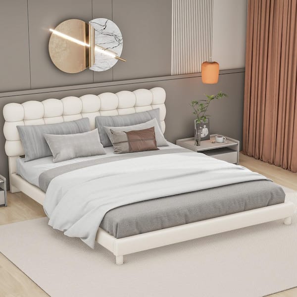 Harper And Bright Designs White Wood Frame Queen Size Velvet Upholstered