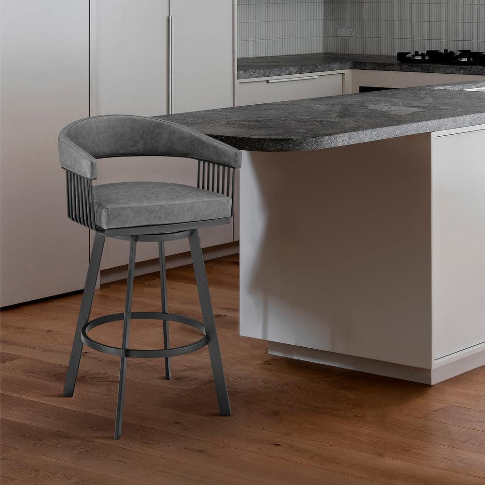 Armen Living Chelsea 30 in. Gray/Black High Back Metal Swivel Bar Stool ...