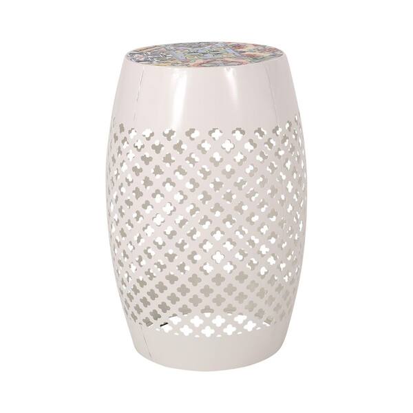 Drum Side Table with Tile Mosaic Top and Lace Cut Metal Frame ...