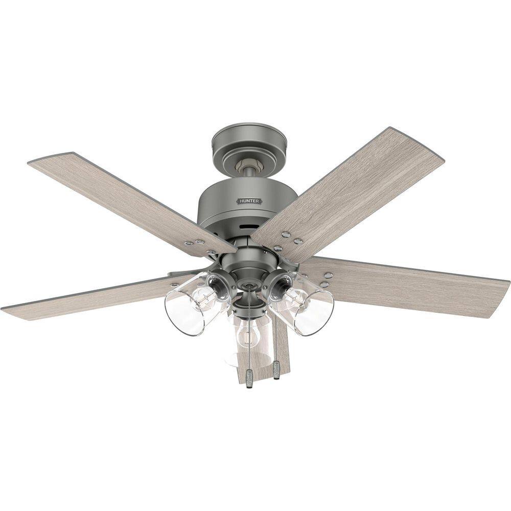 Hunter Sencillo 44 in. Indoor Matte Silver Ceiling Fan with Light Kit ...
