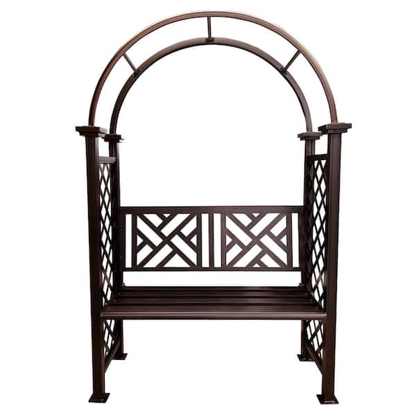 Oakland Living Bronze Aluminum Garden Arbor Arch with 2-Seater Bench GA ...