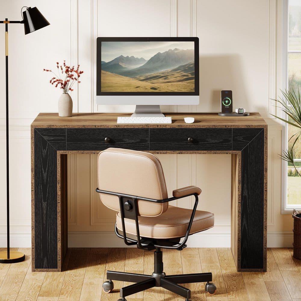 BYBLIGHT 47.24 Inch Rectangular Rustic Brown Modern Wood Computer Desk ...