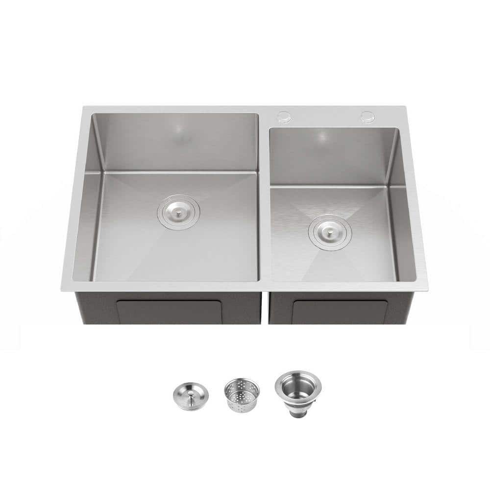 HMMHVV 33 in. Drop-in Double Bowl Stainless Steel Workstation Modern ...