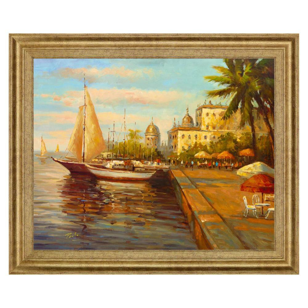 Classy Art 28 in. x 34 in. "Santo Domingo Harbor" By Bulo Framed Print ...