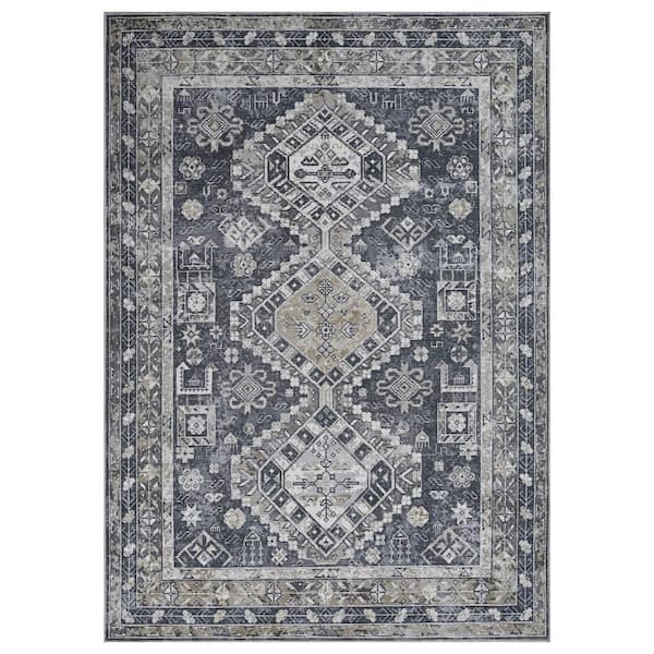 Amer Rugs Alaska Gray/Mustard 5 ft. x 8 ft. Medallion Area Rug ALA95376 ...