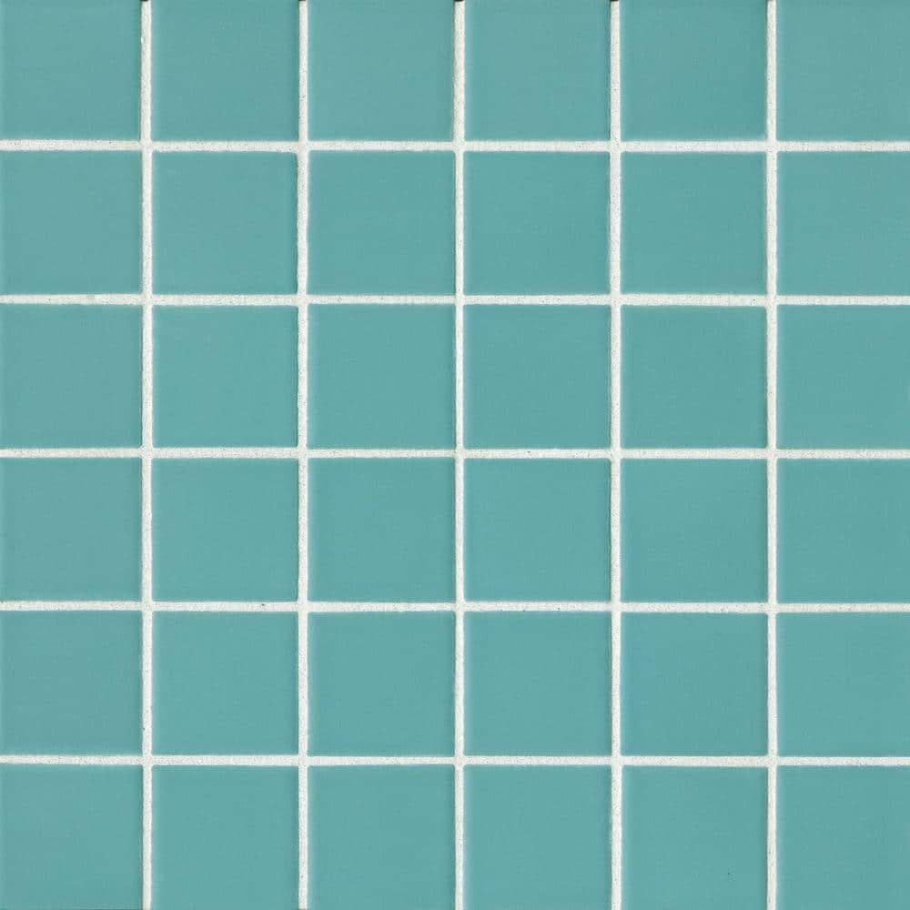 Bedrosians TRUE Square 12 in. x 12 in. Matte Aqua Porcelain Mosaic Tile ...
