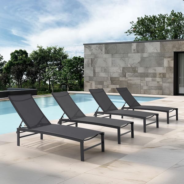 Pellebant 4-Piece Metal Frame Adjustable Outdoor Chaise Lounges in ...