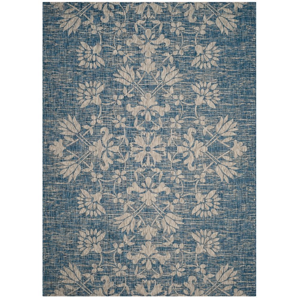 SAFAVIEH Courtyard Navy/Gray 9 ft. x 12 ft. Antique Floral Indoor ...