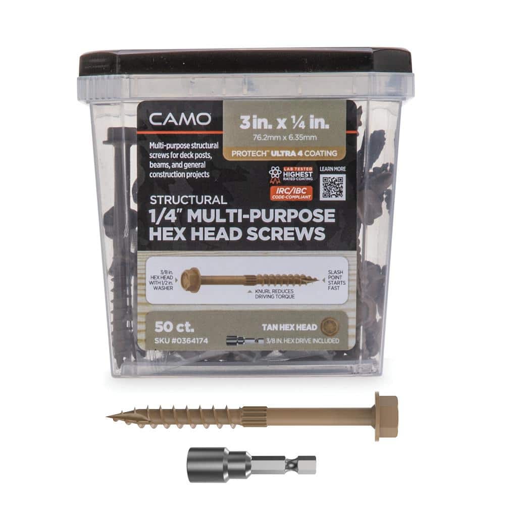 CAMO 1/4 in. x 3 in. Hex Head Multi-Purpose Hex Drive Structural Wood ...