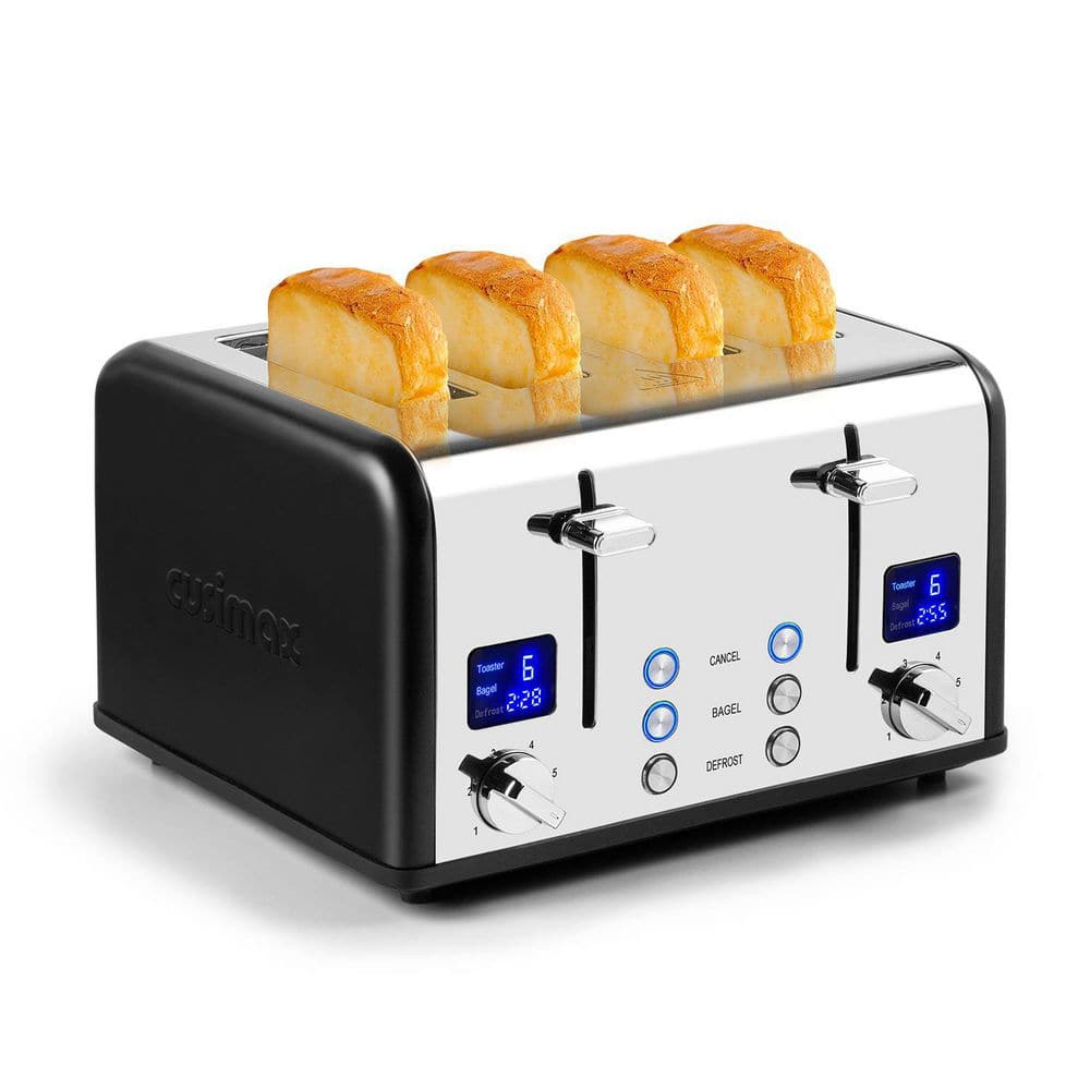 JEREMY CASS 4-Slice Black Stainless Steel Wide Slot Toaster with 6 ...
