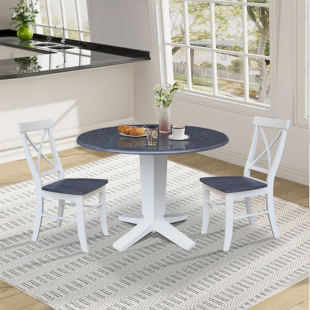 International Concepts 3-Piece Lyla White/Heather Gray Solid Wood 42 in ...
