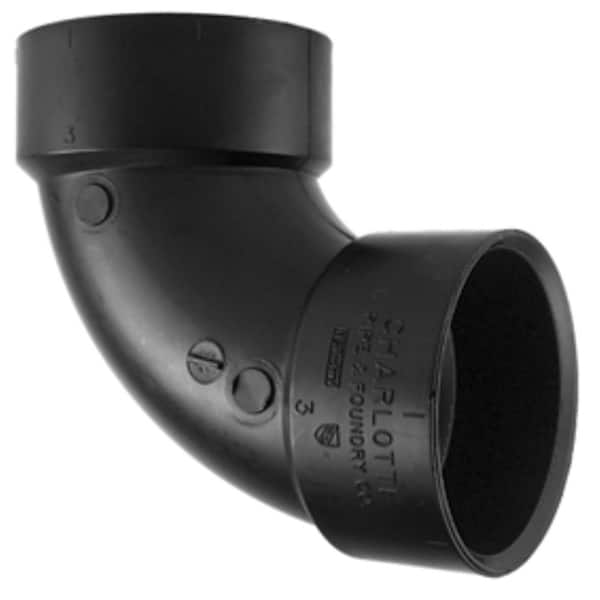 Charlotte Pipe 2 in. x 2 in. Acrylonitrile Butadiene Styrene (ABS) DWV 90-Degree Hub x Hub Elbow ...