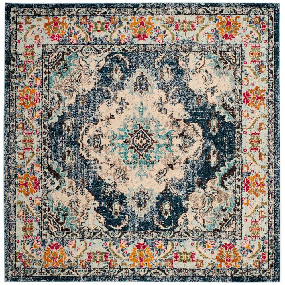 SAFAVIEH Monaco Navy/Light Blue 11 ft. x 11 ft. Distressed Border ...
