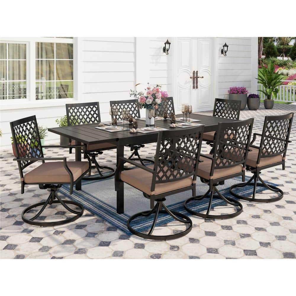 PHI VILLA 9-Piece Metal Patio Outdoor Dining Set with Rectangle ...