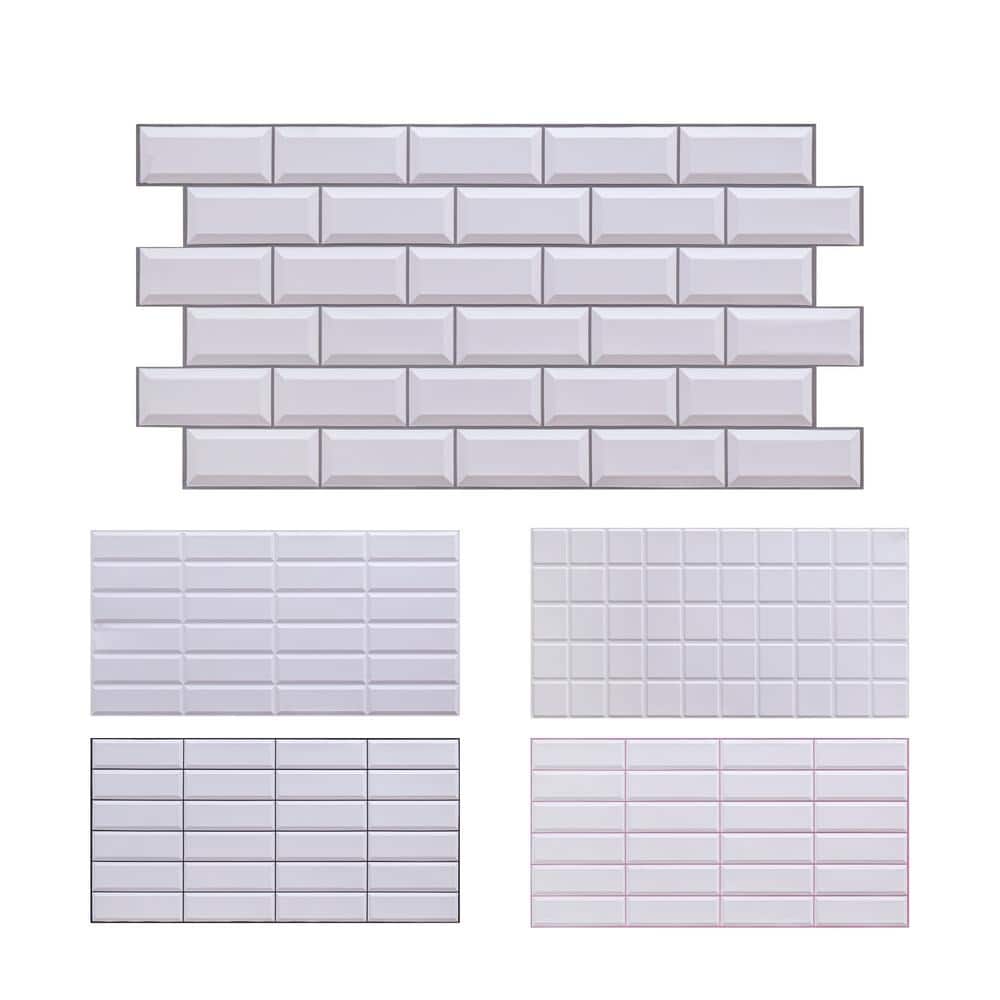 FINECRAFT DECOR 3 ft. x 1.5 ft. x 3/16 in. White Tile Gray Seam 3D PVC ...