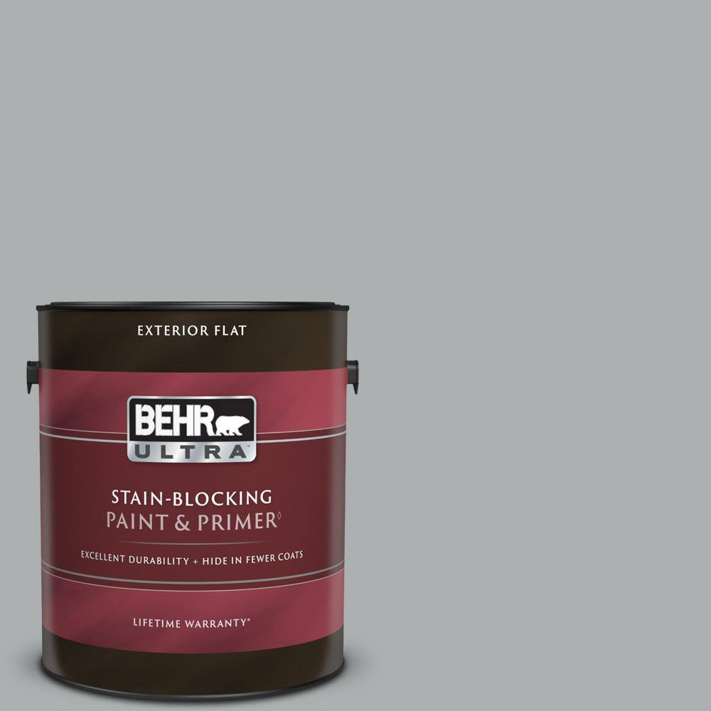 BEHR ULTRA 1 gal. #N500-3 Tin Foil Flat Exterior Paint & Primer 485401 ...
