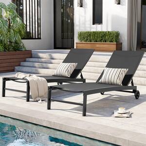 Crestlive Products Black 2-Piece Metal Adjustable Outdoor Chaise Lounge ...