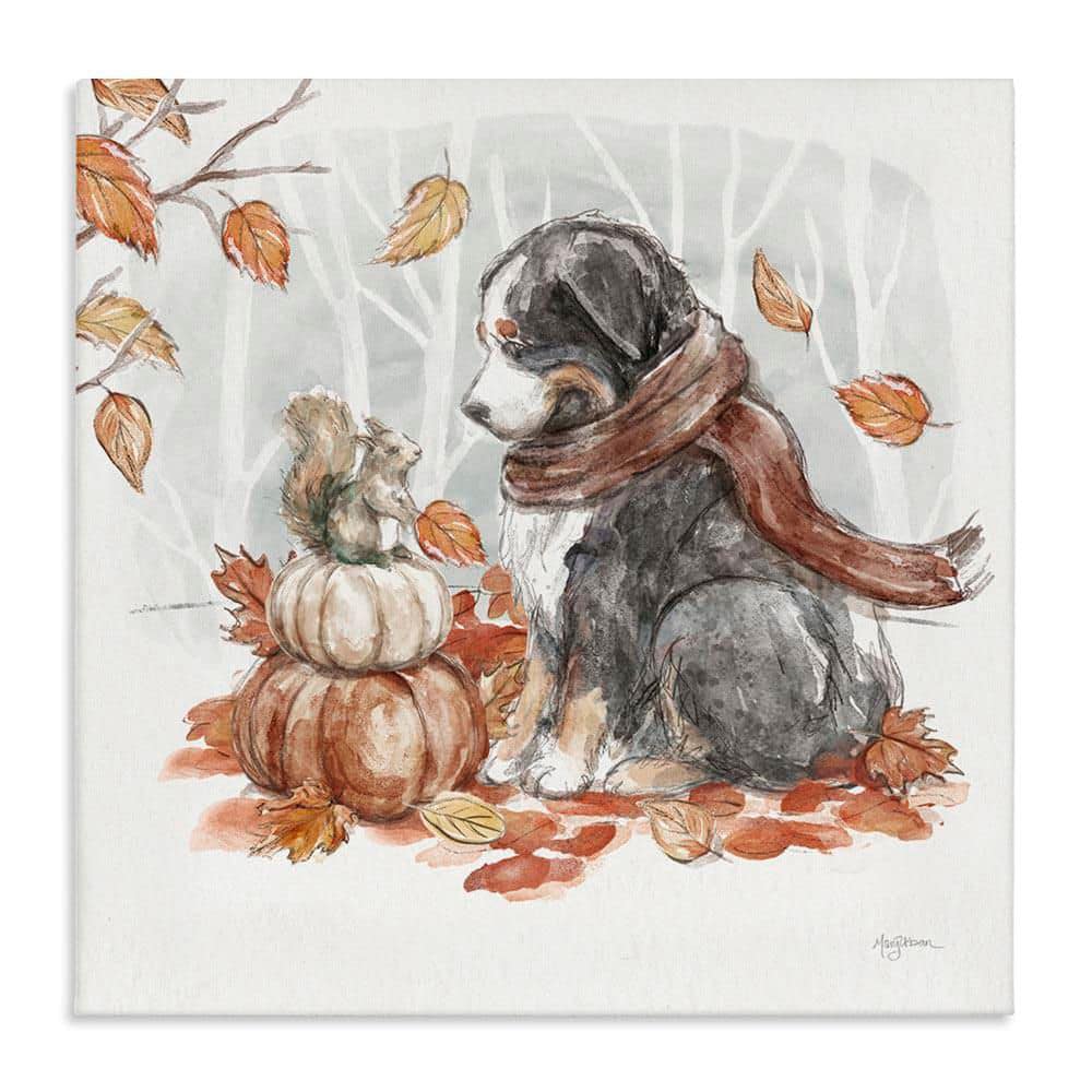Stupell Industries Dog and Fall Pumpkins by Mary Urban Unframed Graphic Typography Art Print 24 ...