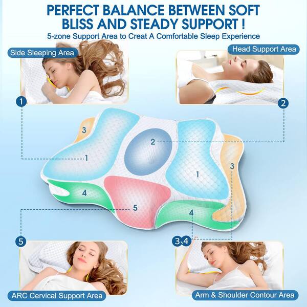 5X Pain Relief Cervical Pillow for Neck and Shoulder Support Hollow Design Cervical Memory Foam Pillows White