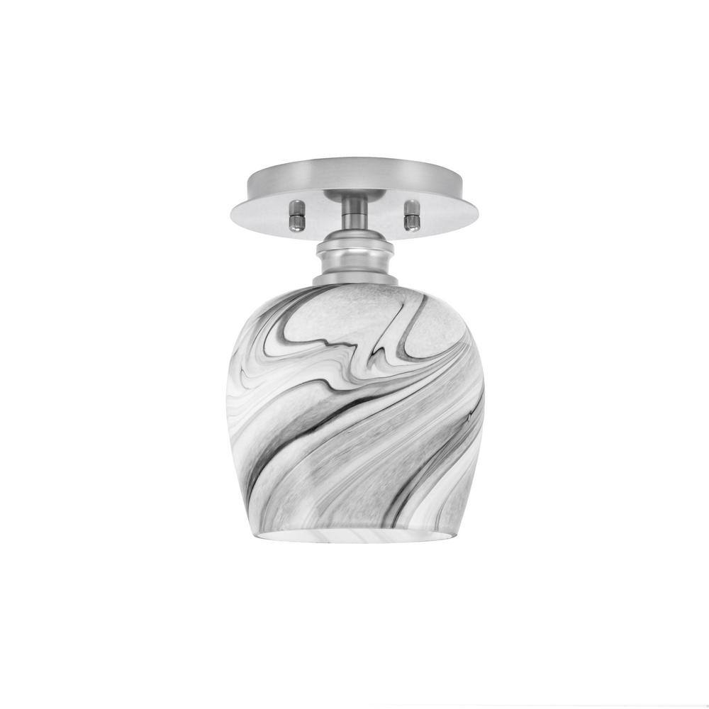 Albany 1-Light 6.25 in. Brushed Nickel Semi-Flush with Onyx Swirl Glass ...
