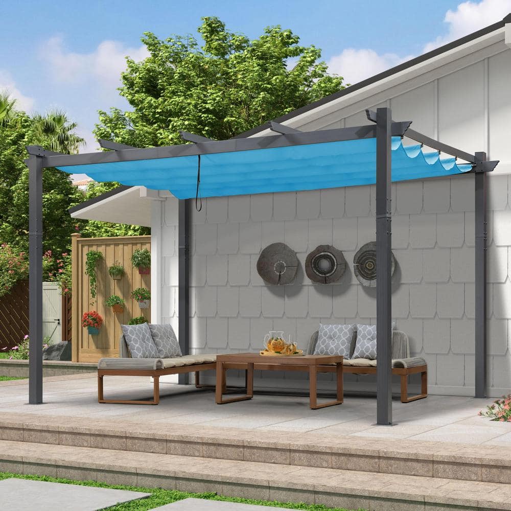 PURPLE LEAF 9.5 ft. x 13 ft. Gray Aluminum Frame Outdoor Pergola Gazebo ...