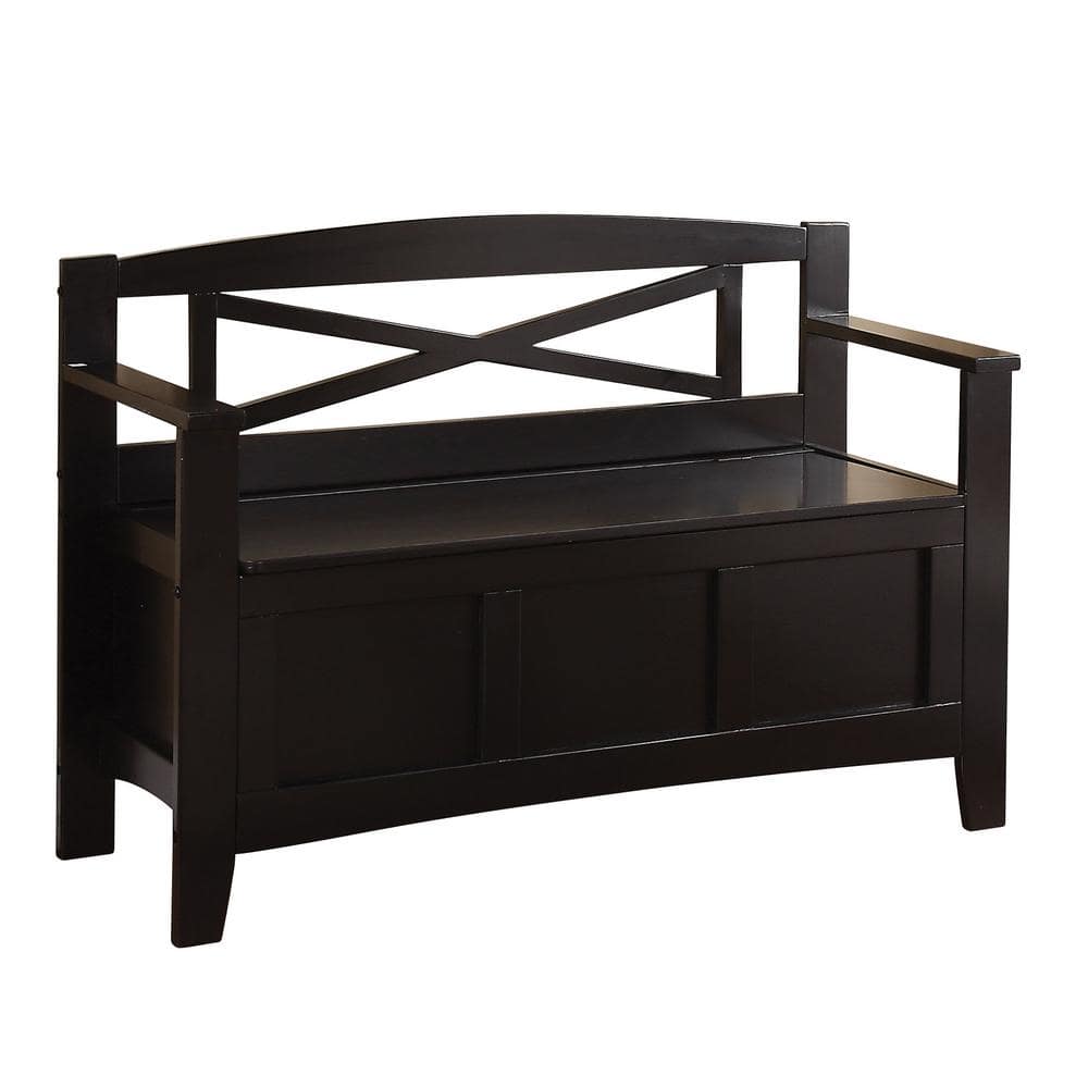 OS Home and Office Furniture Metro Black Wood Veneer Storage Bench 30 ...