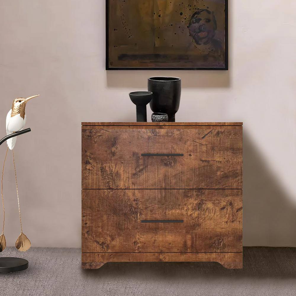Brown 2 Drawer Wood Lateral File Cabinet with Anti-tilt Mechanism ...