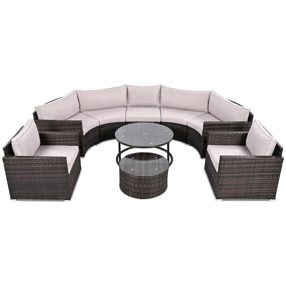 Daheat 9-piece Wicker Outdoor Sectional, Half-Moon Sectional Sets ...