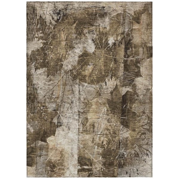 HomeRoots Taupe 8 ft. x 10 ft. Woven Floral Rectangle Indoor/Outdoor ...