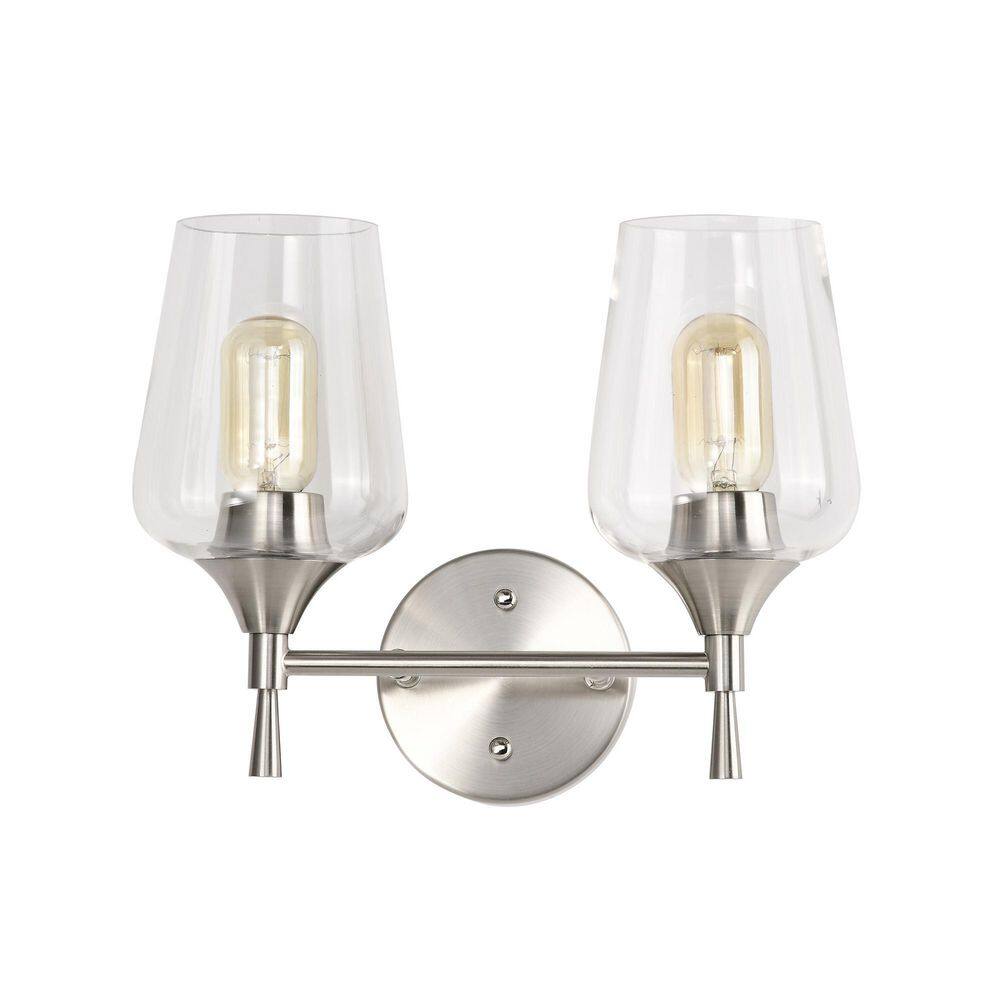 Edvivi Arlo 13 in. 2-Lights Brushed Nickel Vanity Light with Clear Wine ...