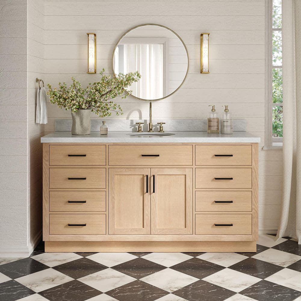 ARIEL Hepburn 66 in. Single Sink Freestanding Bathroom Vanity in Oak ...