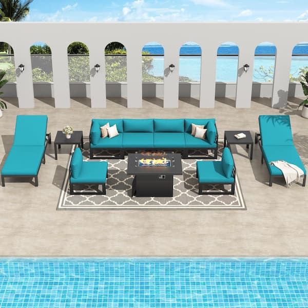FINCATI 11-Piece Outdoor Gray Aluminum Patio Conversation Sectional ...