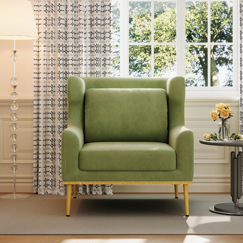 Polibi Green Velvet Arm Chair with Round Arm for Living Room, Bedroom ...