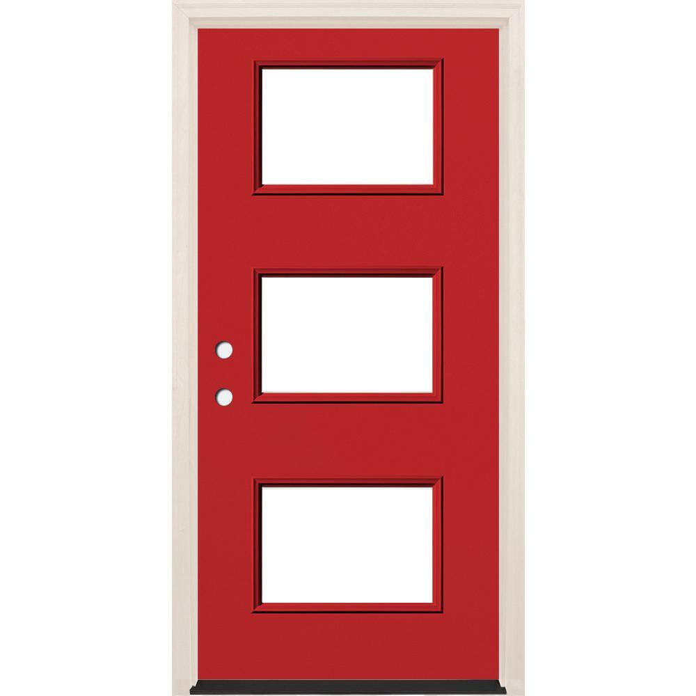 Builders Choice 36 in. x 80 in. Right-Hand/Inswing 3 Lite Clear Glass ...