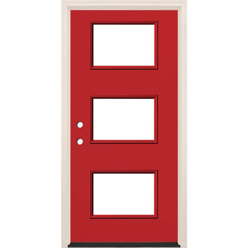 Builders Choice 36 in. x 80 in. Right-Hand/Inswing 3 Lite Clear Glass ...