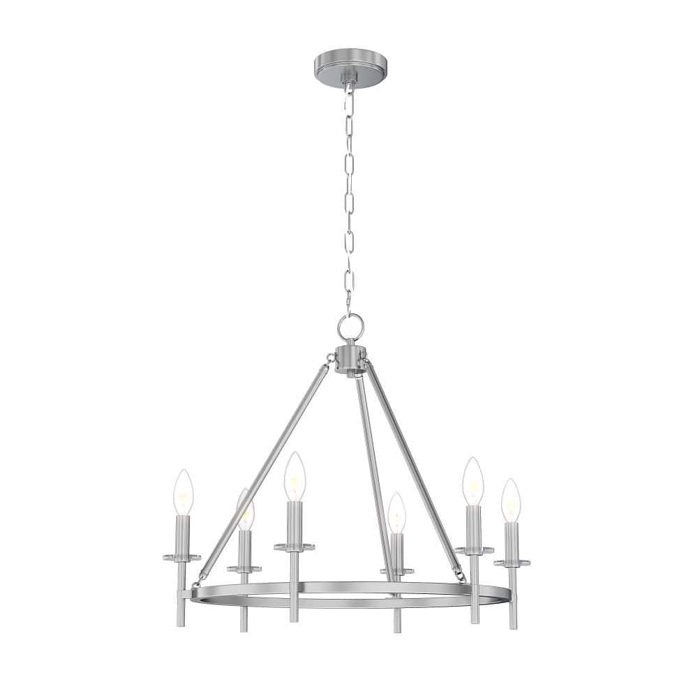 LumLight Sapello 24 in. Plug and Play 6-Light Brushed Nickel Chandelier ...