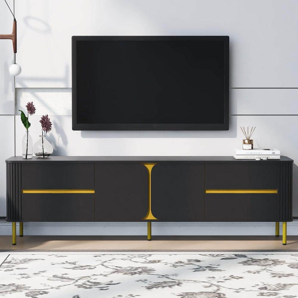 Polibi Modern Black TV Stand Fits TV's up to 80 in. with 4 Drawers and ...