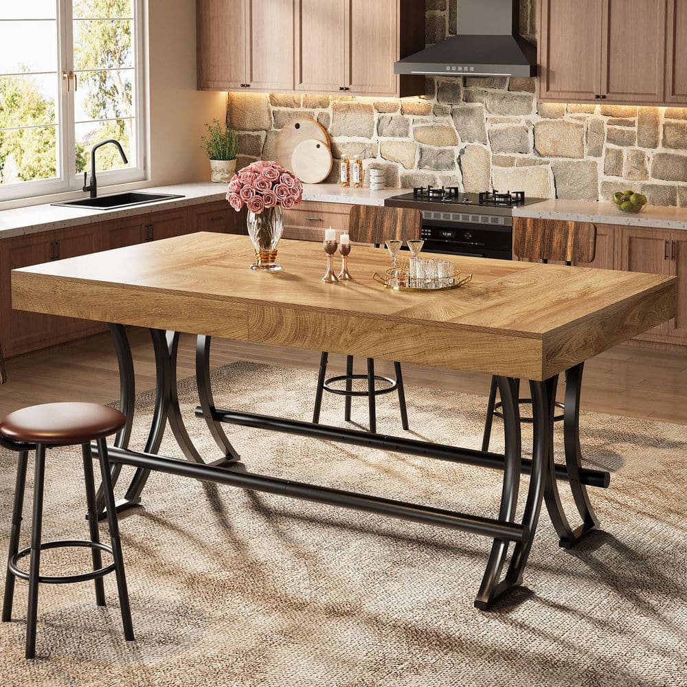 BYBLIGHT Kearsten 35.4 in. H Light Brown Rectangular Home Bar Table ...