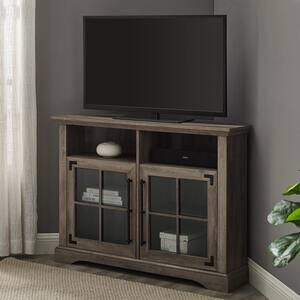 Welwick Designs 44 in. Natural Walnut Wood and Glass Transitional ...