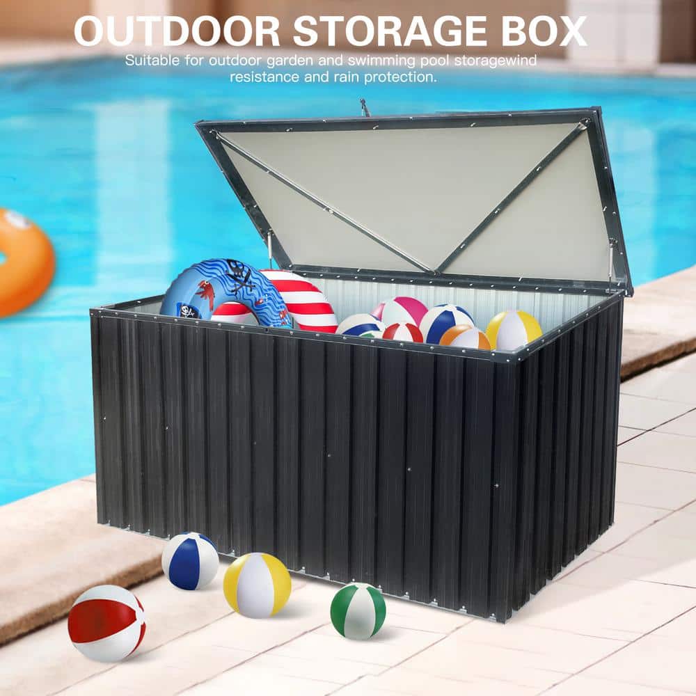 Huluwat 161 Gal. Black Waterproof Lockable Metal Deck Box S-131746 ...