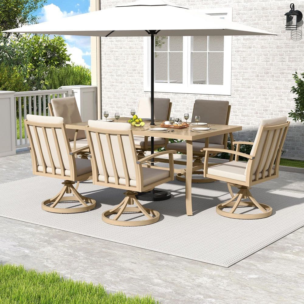 ChillPavilion Serenity Gardens 7-Piece Beige Aluminum Outdoor Dining ...