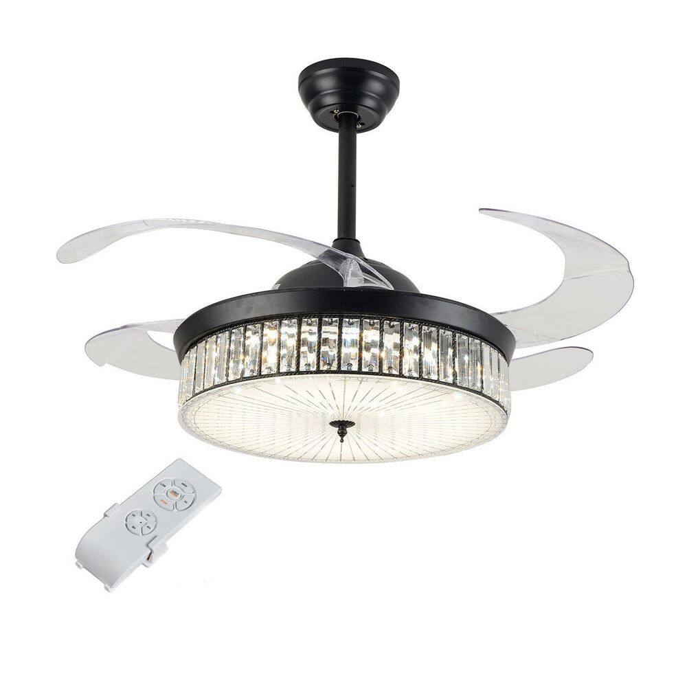 OUKANING 42 in. Integrated LED Black Indoor Crystal Decor Retractable ...