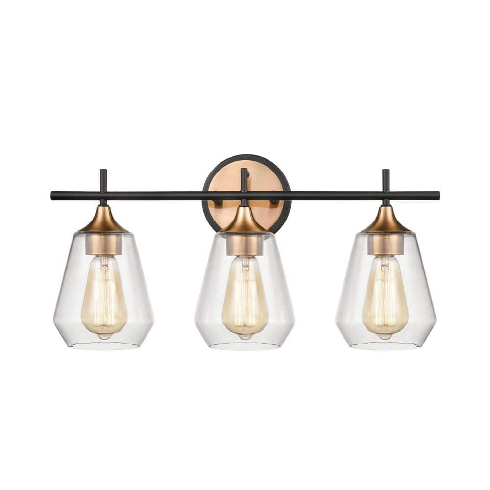 Titan Lighting Main Street 21 in. W 3-Light Satin Brass Vanity Light HD ...