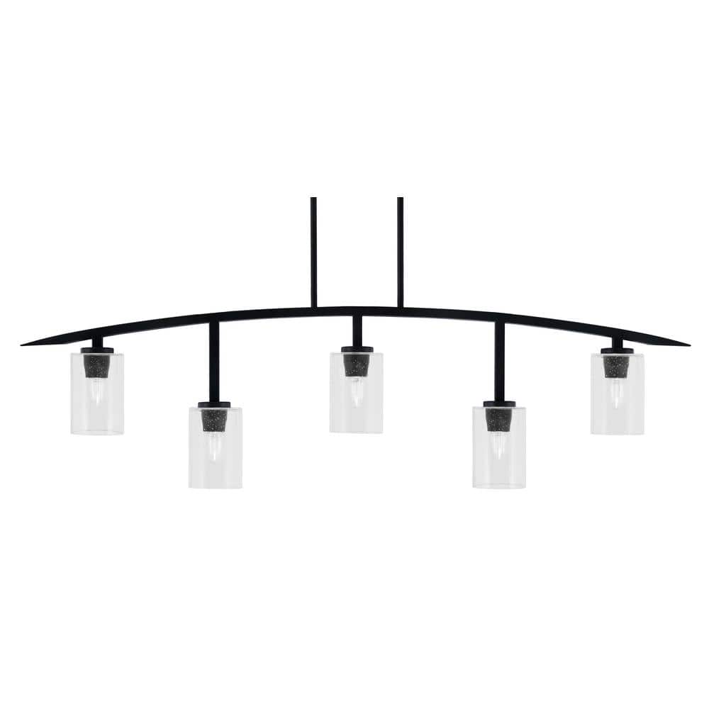 Siena 5-Light Matte Black Billiard-Light with Clear Bubble Glass Shades ...
