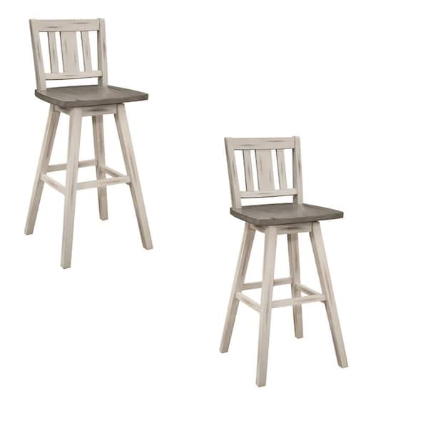 Benjara 28.5 in. Gray and White Low Back Wood Bar Stool (Set of 2 ...