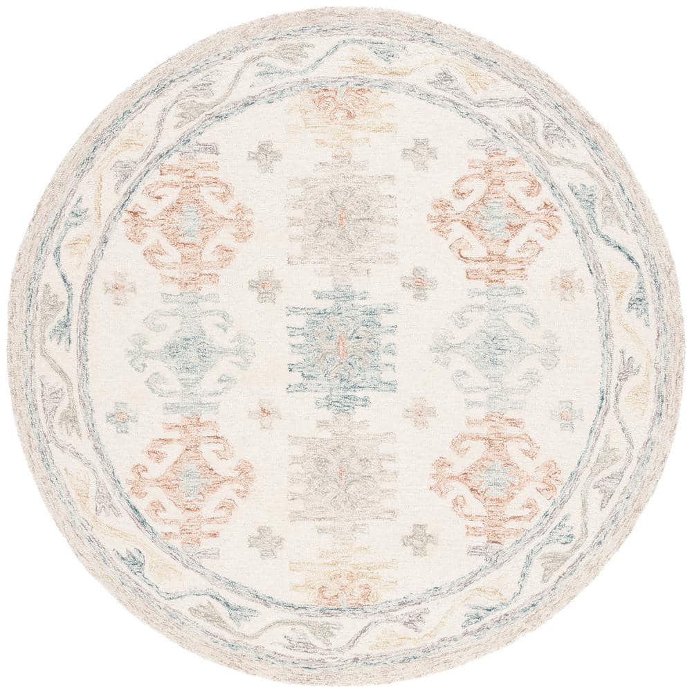 SAFAVIEH Micro-Loop Ivory/Blue 6 ft. x 6 ft. Medallion Round Area Rug ...