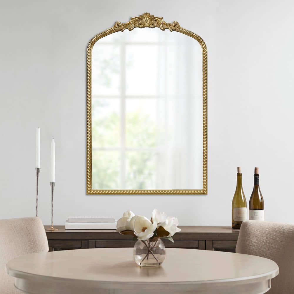 Gold 26 in. W x 39 in. H Mid Century lrregular MDF Framed Mirror ...
